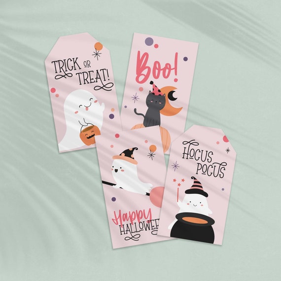 Halloween Favor Tags printable | Girls pink Halloween Birthday, cute ...