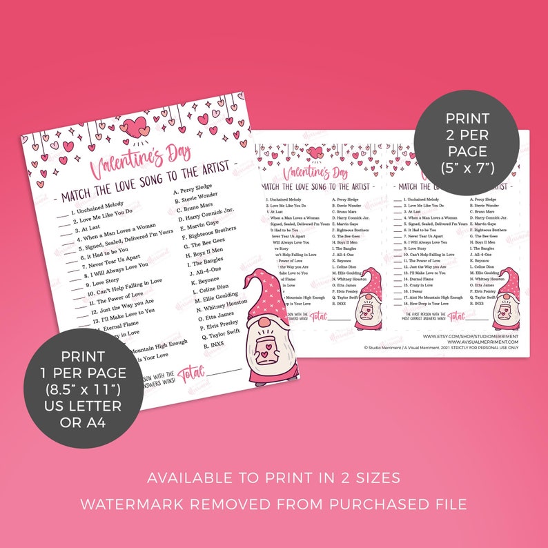 Valentine's Day Printable Game, Match the Love Song Music Activity Kids ...