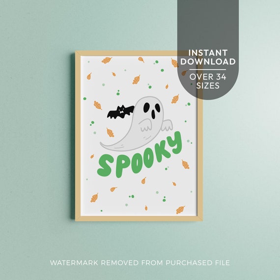 Halloween Wall Art printable, cute ghost quote | Spooky kawaii cartoon ...