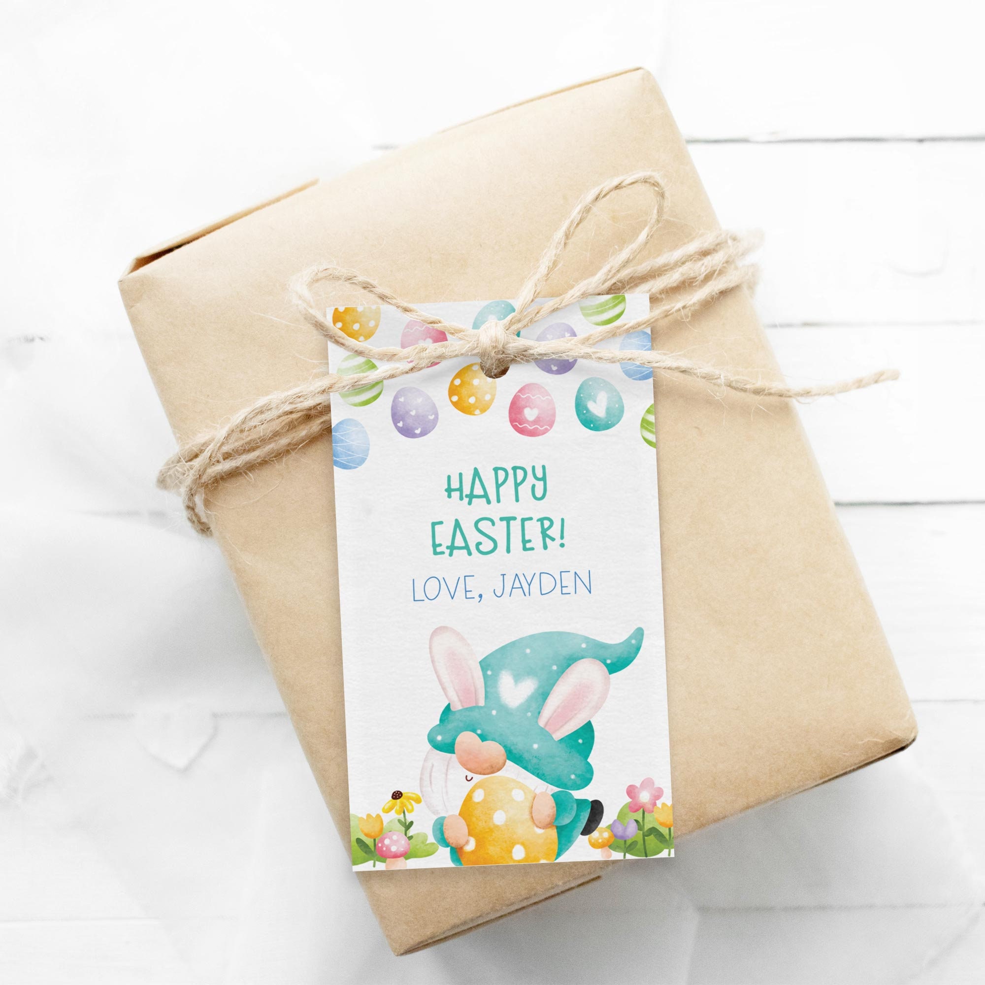 Editable Easter Gift Tag Template, Green Gnome Eggs Printable Happy ...
