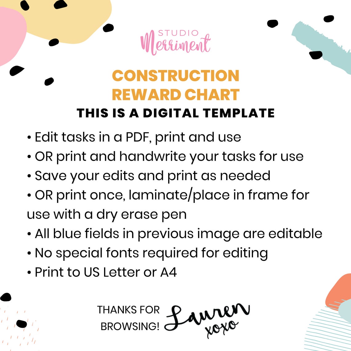 Construction Reward Chart for Kids Editable Printable - Etsy Australia