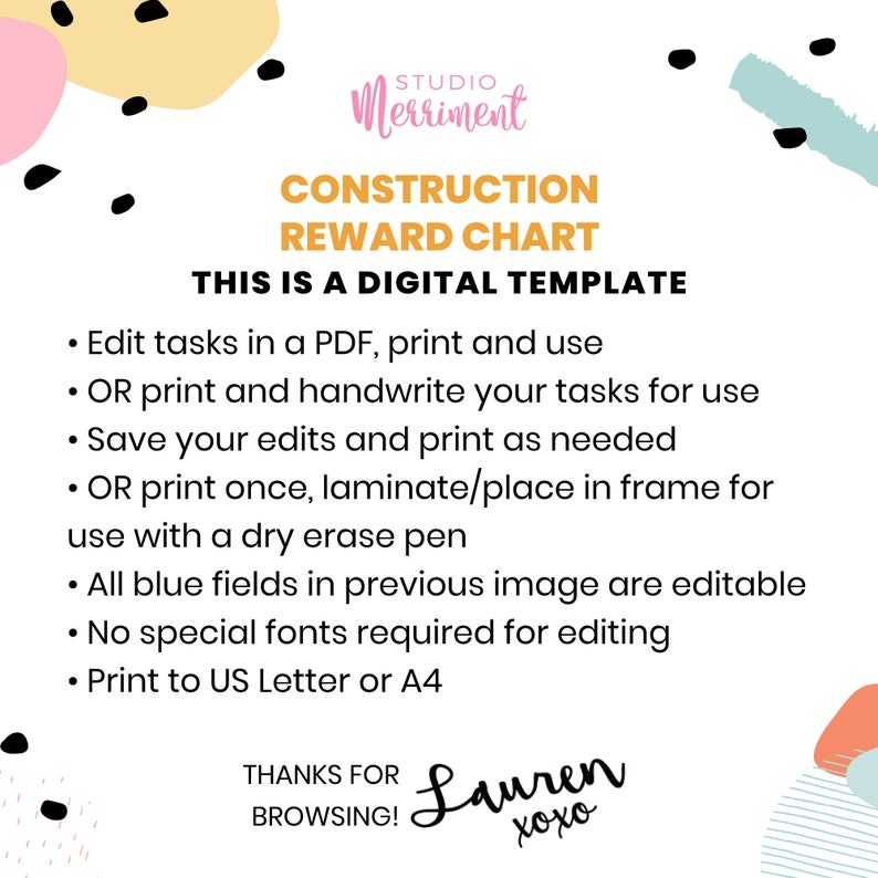 Construction Reward Chart for Kids Editable Printable - Etsy Australia
