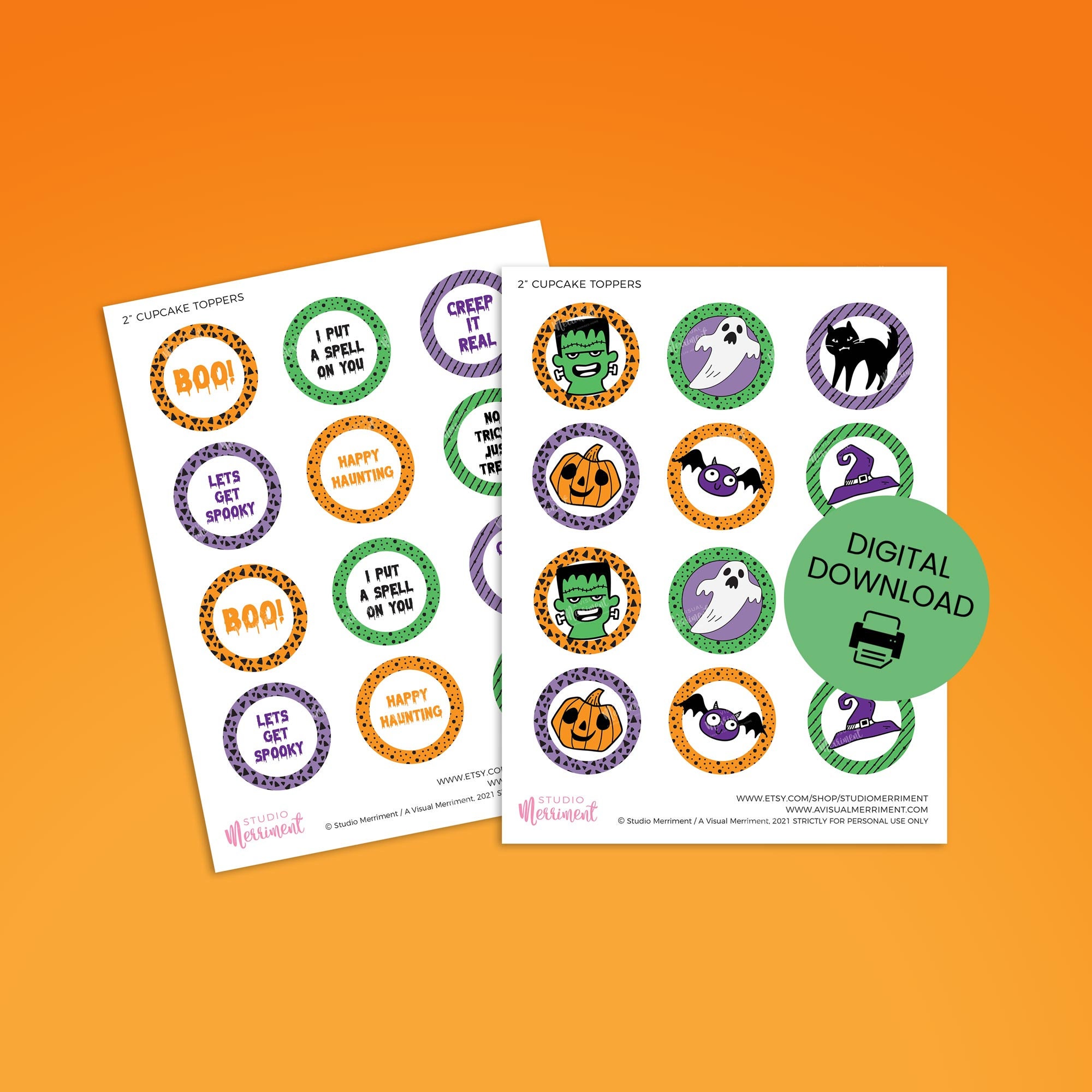 Halloween Cupcake Toppers Printable Cookie Halloween Party - Etsy