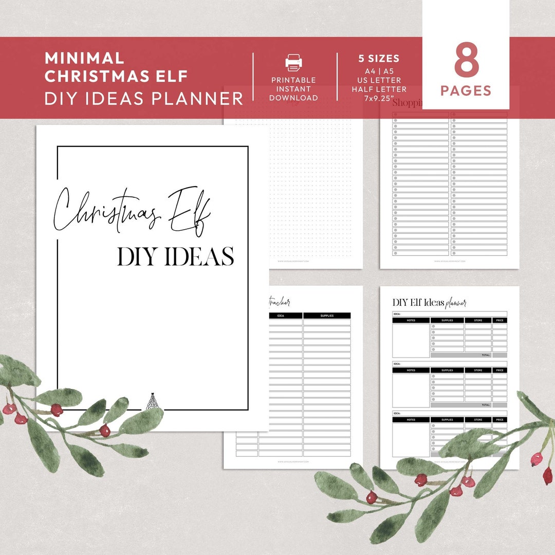 Christmas Elf Printable DIY Ideas Planner | Minimal Black + White ...