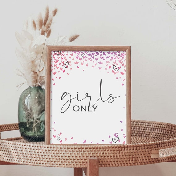 Confetti Hearts Party Sign, Girls Only | Printable 8x10 table or room ...