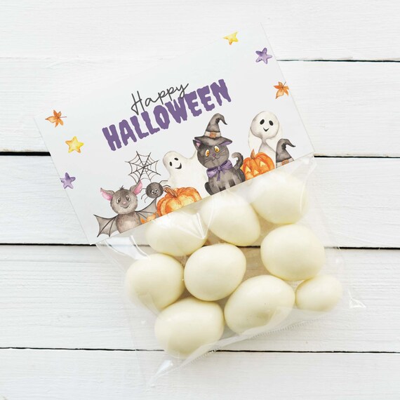 Happy Halloween Printable Favor Bag Topper Cards | Spooky candy trick ...