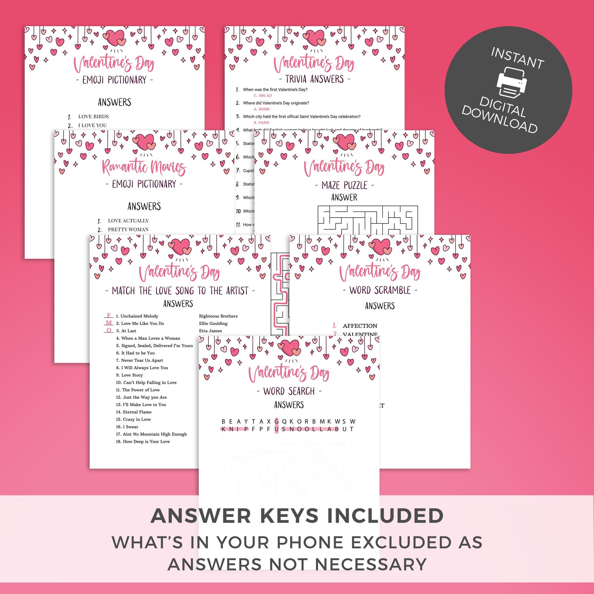 Valentines Day Game Bundle, Printable Love Games, Puzzles | Galentines ...