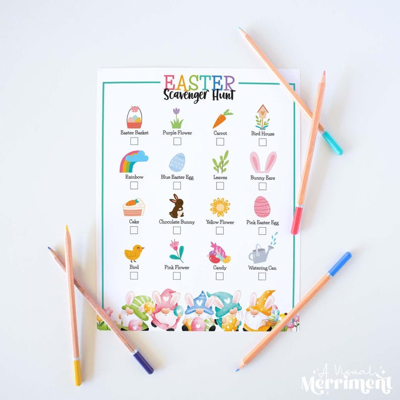 Gnome Easter Scavenger Hunt Printable for Kids, Teens + Adults | Easter ...