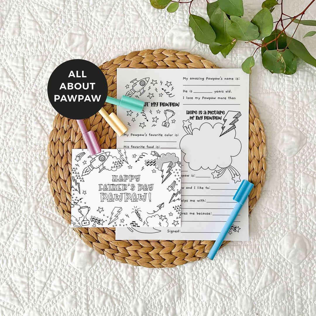 Printable Coloring Grandfather Card + All About Pawpaw Bundle | Happy ...