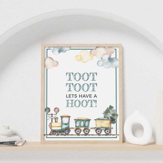 Vintage Train Party printable sign, Toot Toot Lets Have a Hoot table ...
