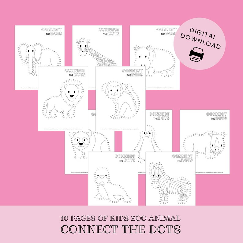 10 Kids CONNECT THE DOTS Zoo Animals | Printable Paint by Number Pages ...