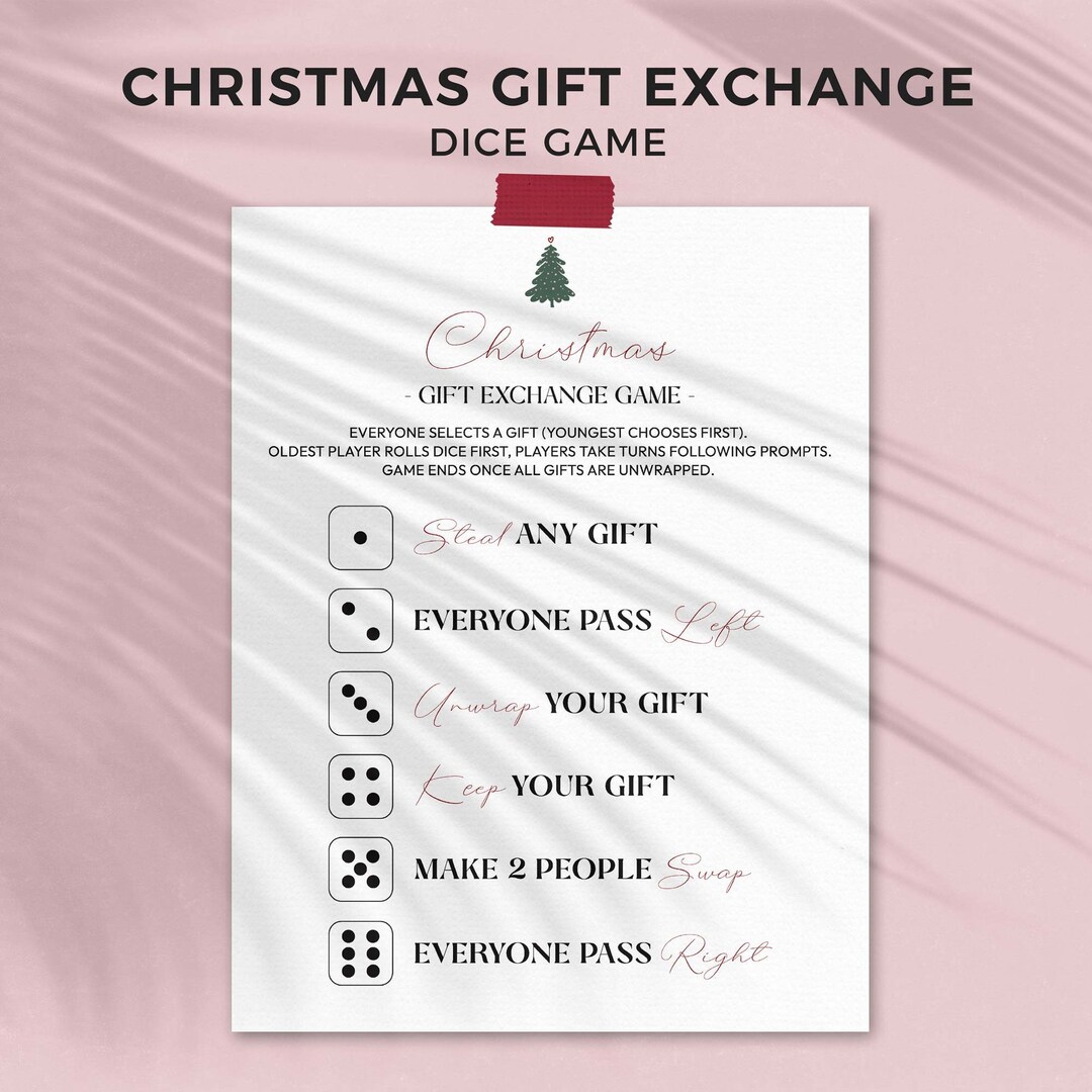 Christmas Gift Exchange Printable Game | Roll the Dice Game Kids ...