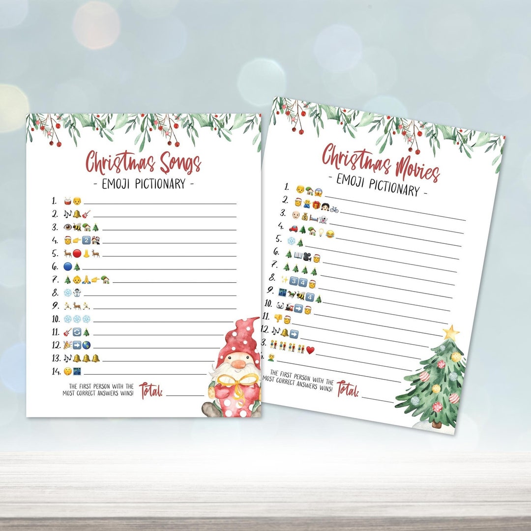 Christmas Printable Game, Emoji Pictionary Songs + Movies Bundle ...
