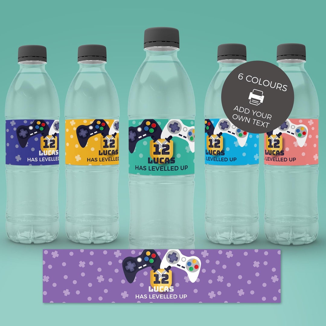 Gamer Water Bottle Label Editable Favor | Video Gaming Retro Arcade ...