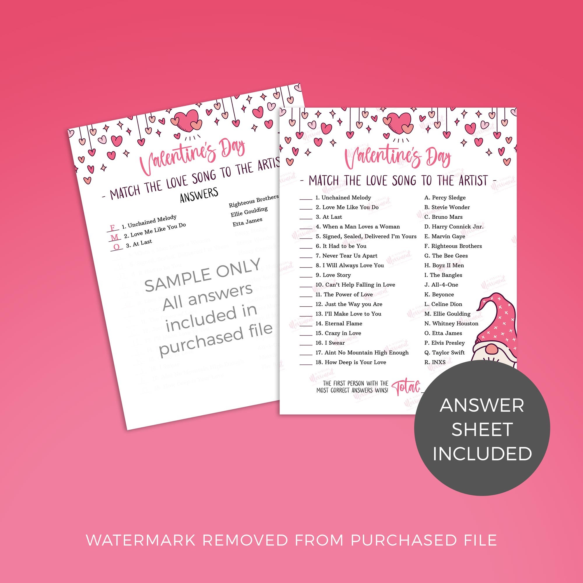 Valentine's Day Printable Game Match the Love Song Music - Etsy