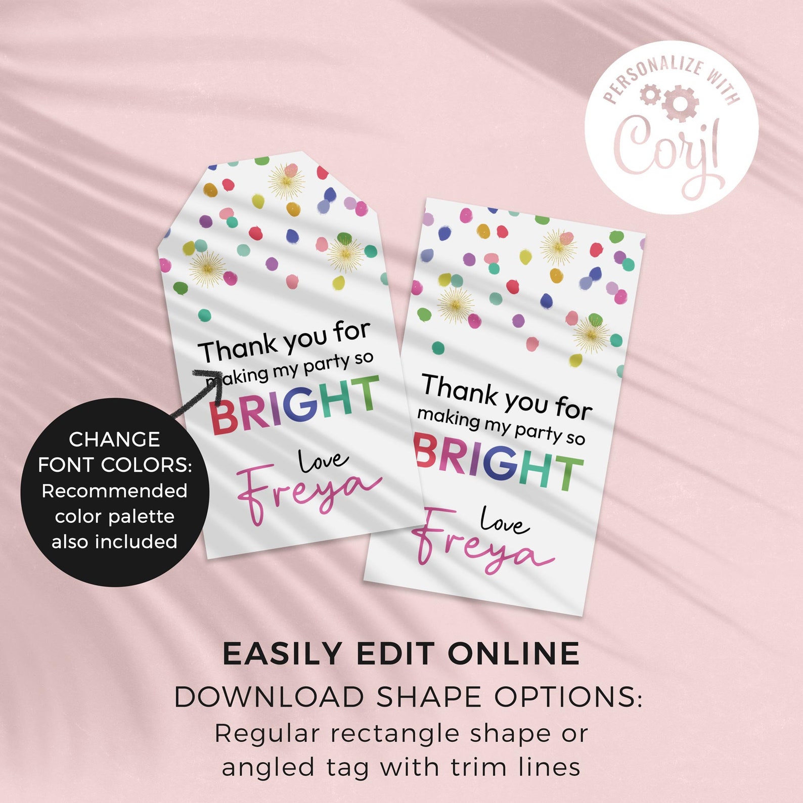 Rainbow Confetti Favor Tags Editable Printable | Bright Colorful Party ...
