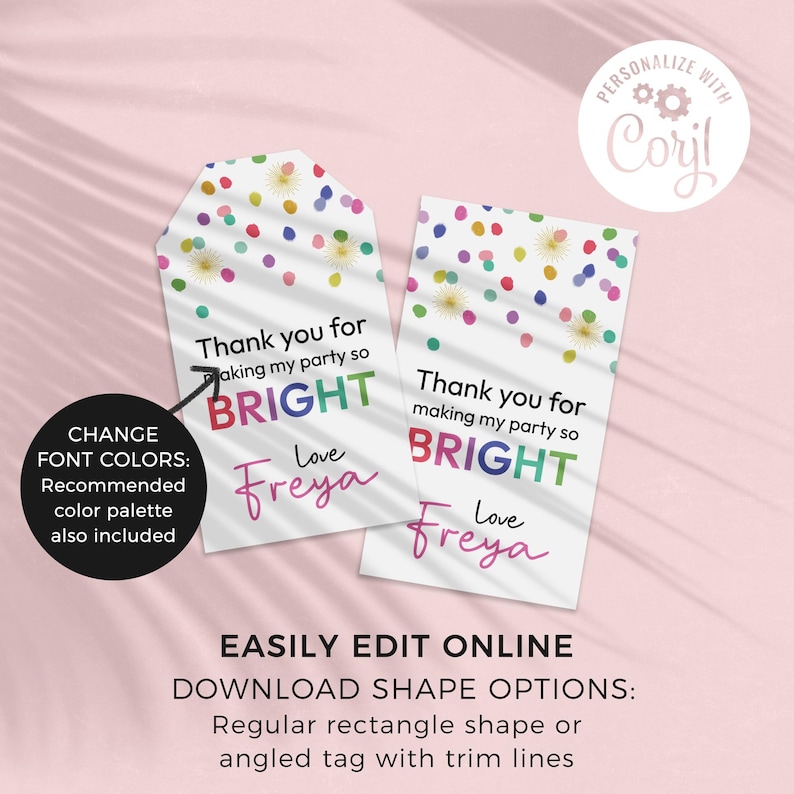 Rainbow Confetti Favor Tags Editable Printable | Bright Colorful Party ...