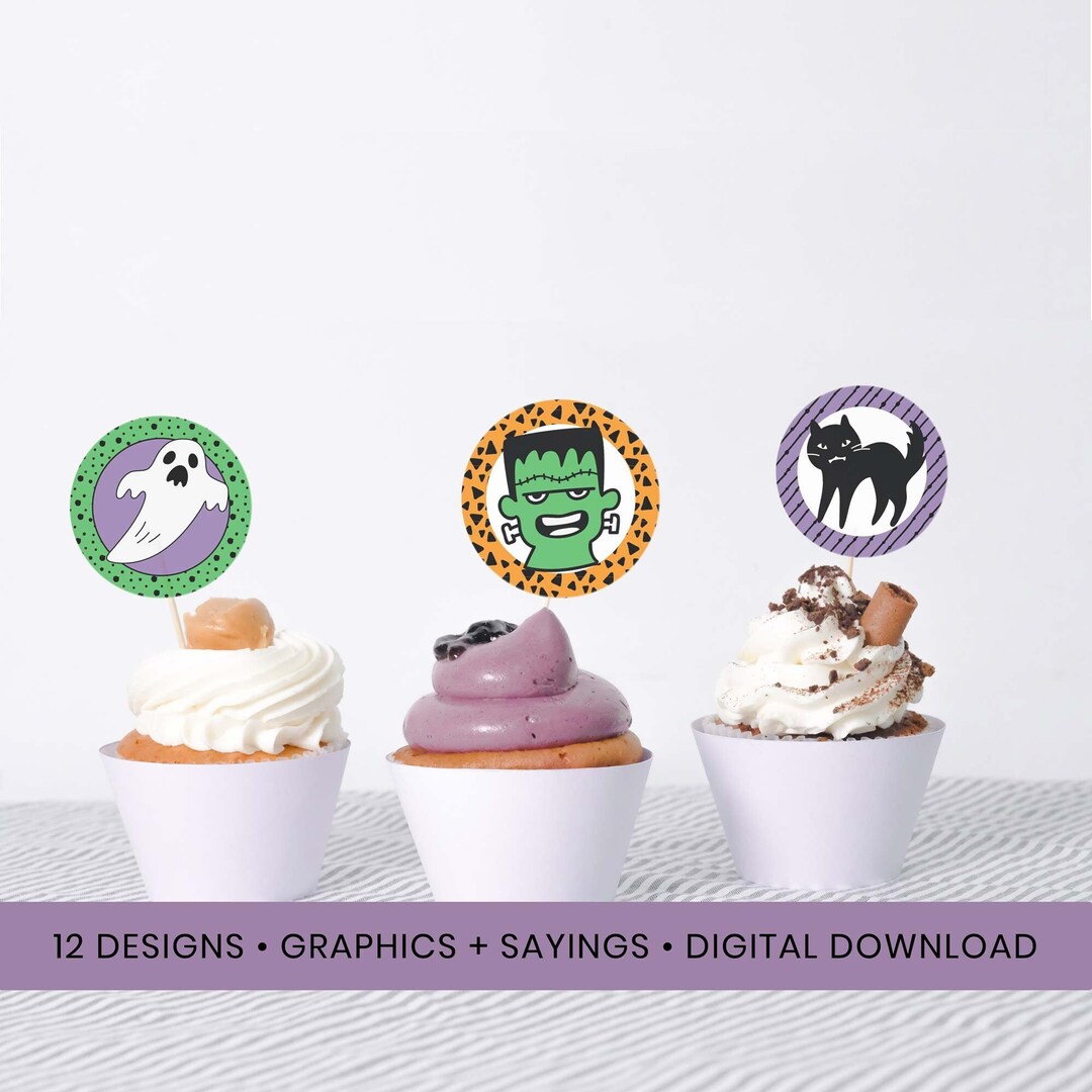 Halloween Cupcake Toppers Printable | Cookie Halloween Party Favor Tags ...