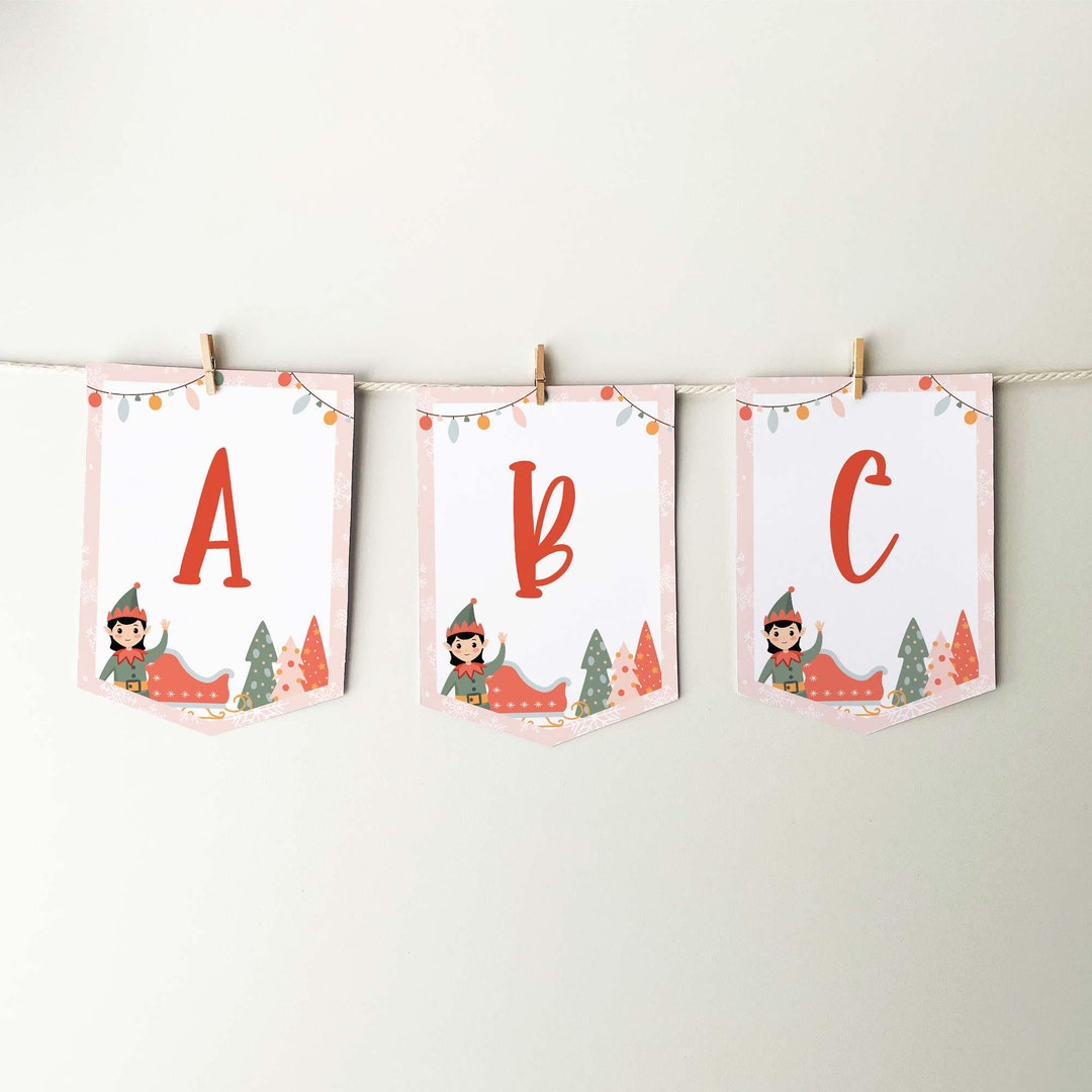 Editable Christmas Elf Printable Banner | Pink Girl Personalized Elf ...