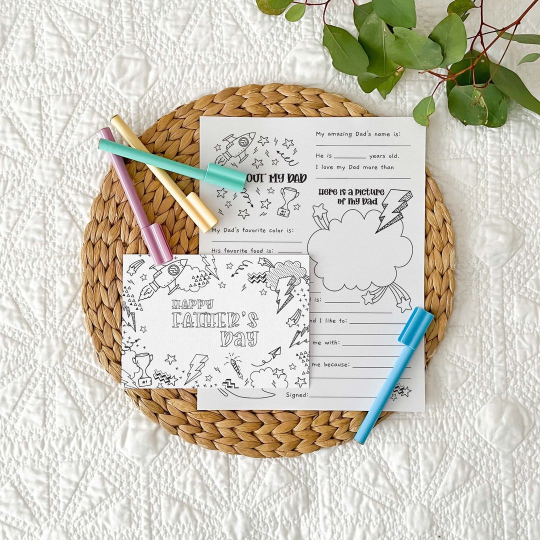 Happy Father's Day Printable Coloring Card + All About Dad Worksheet ...