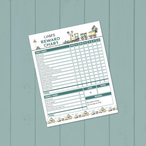 Vintage Train Reward Chart for Kids, editable printable | Boys ...