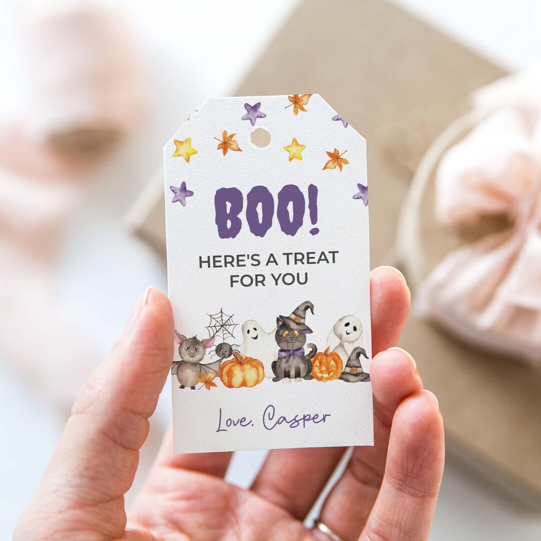 Halloween Favor Tags Editable Printable | Boo Watercolor Treat Tag ...