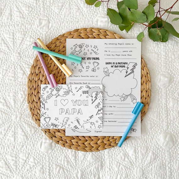 Love You Papa Printable Coloring Grandfather Card + All About Papa form ...