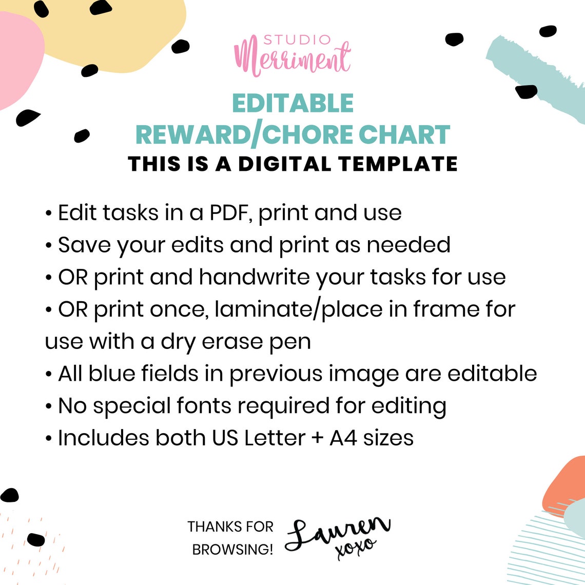 Rainbow Responsibility Checklist for Kids Editable Printable - Etsy