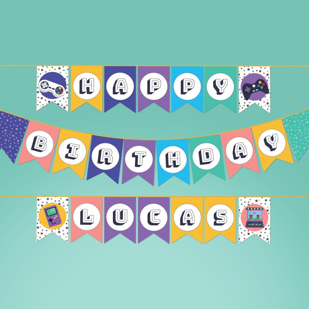 Gamer Party Decor Printable Sign, Custom Bunting | Retro Arcade Video ...