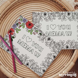 Love You Memaw Printable Coloring Card | Flower Mother's Day Gift for ...