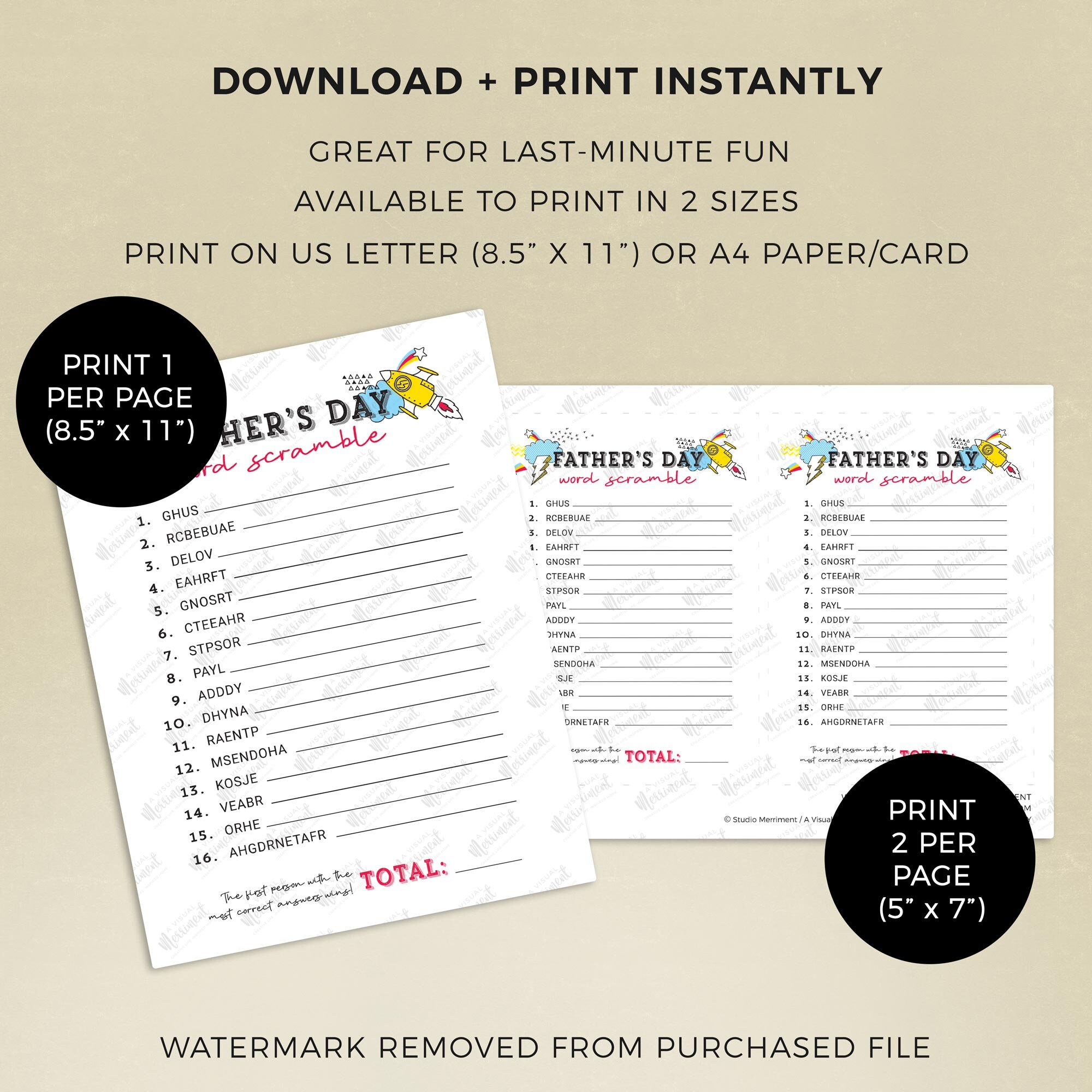 Printable Fathers Day Game, Word Scramble | Daddy, Dad Word Party Game ...