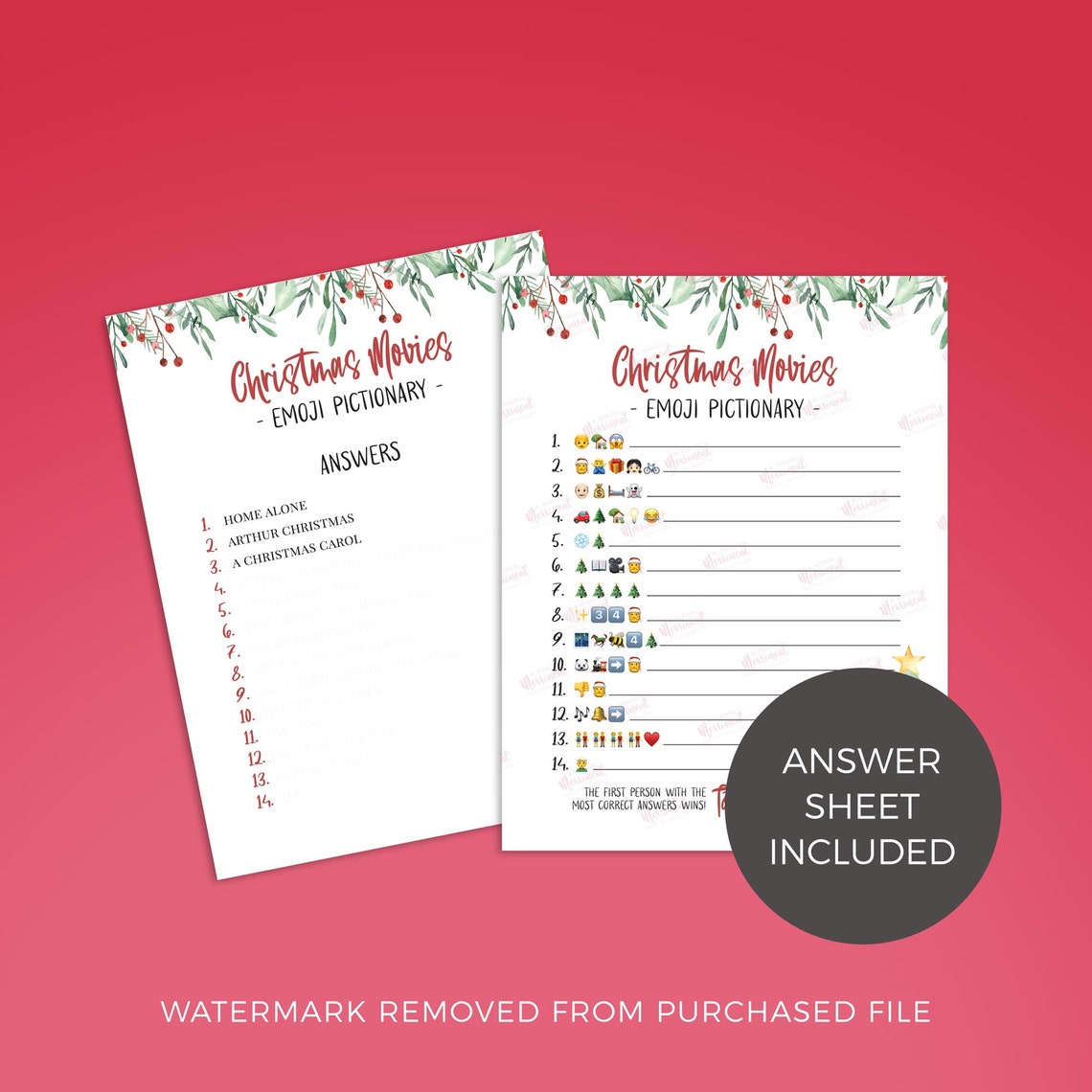 Christmas Printable Game Emoji Pictionary Movies Kids | Etsy