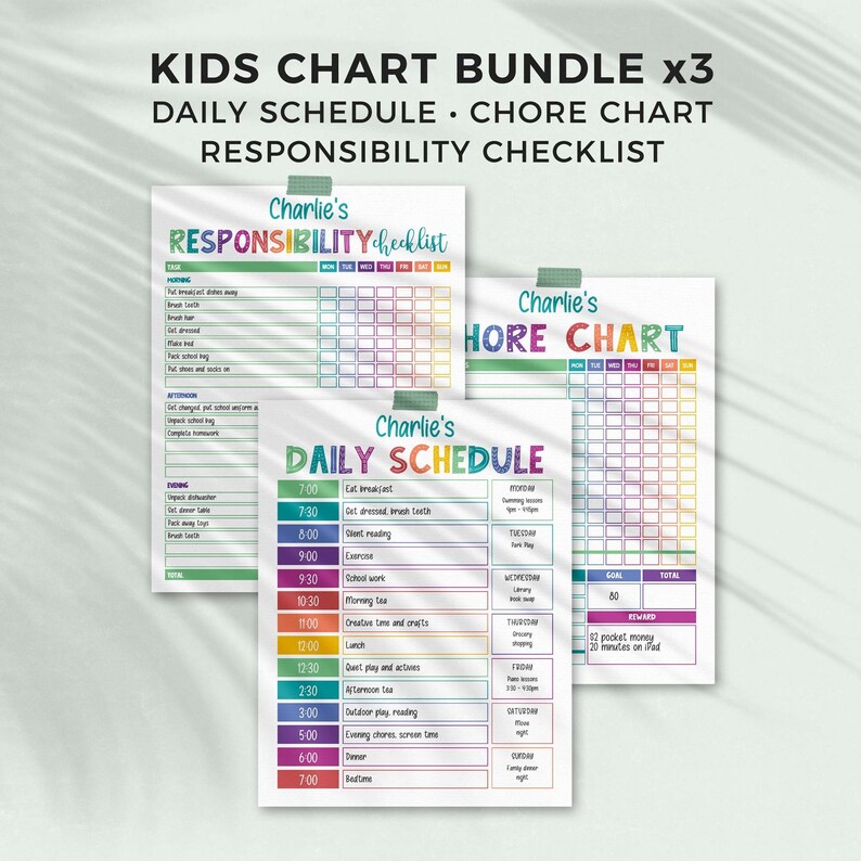 Rainbow Editable Chart Bundle for Kids: Daily Schedule, Chore Chart ...