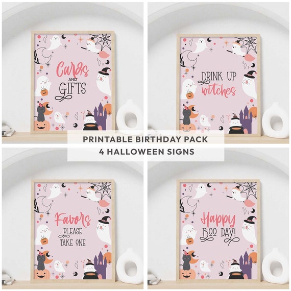 Pink Halloween Ghost Printable Party Sign Bundle Girls - Etsy