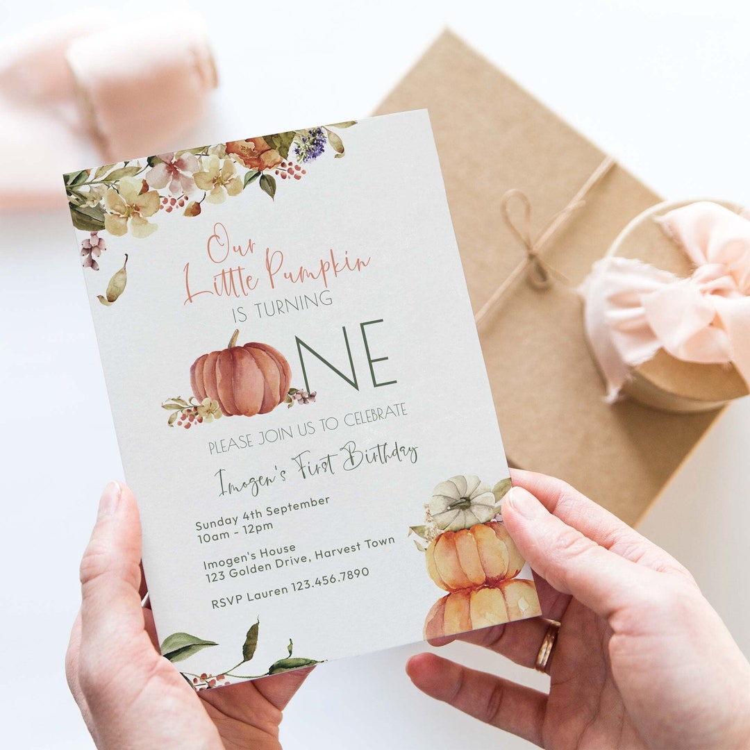 Fall First Birthday Invitation for a Girl, Our Little Pumpkin is ...
