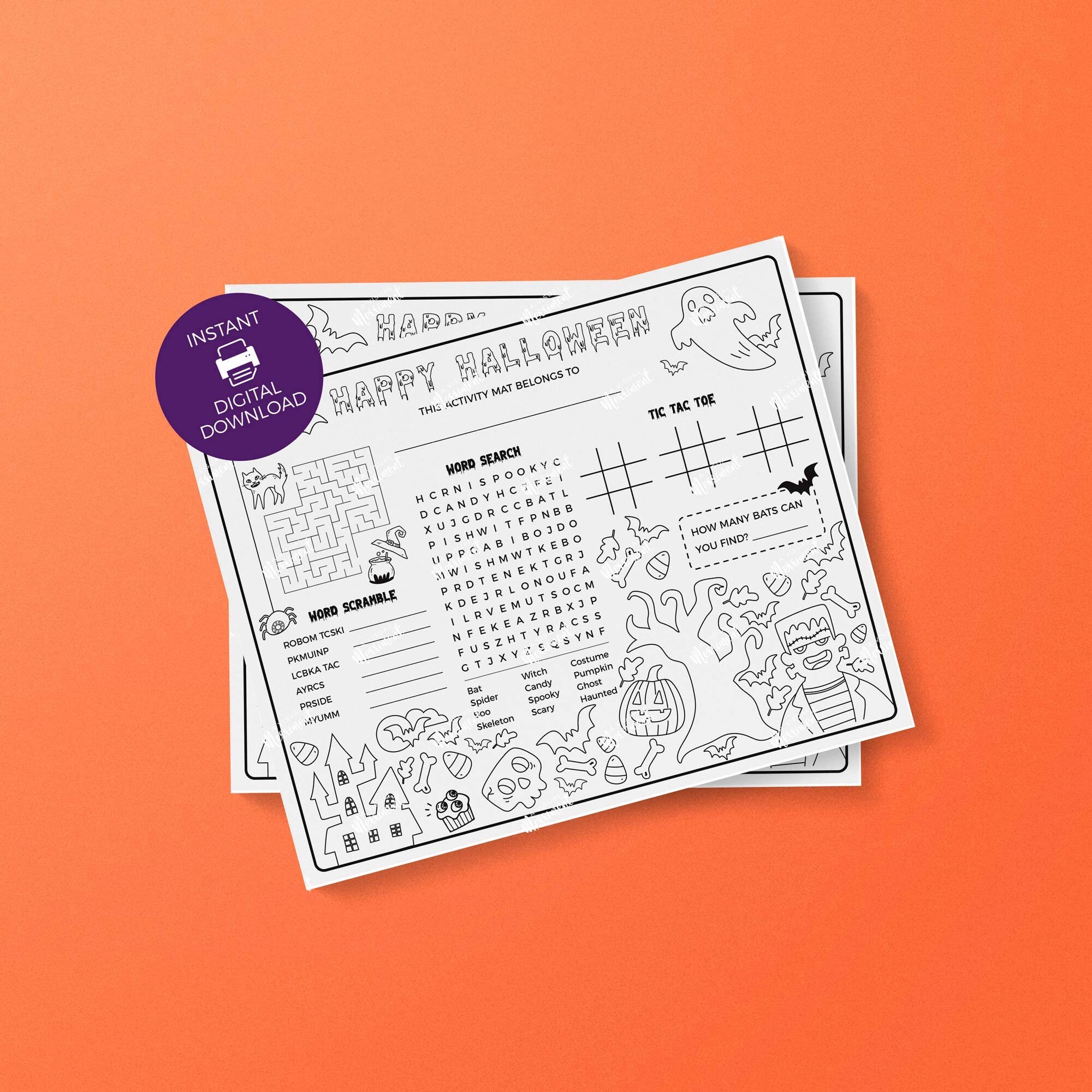 Halloween Activity for Kids Halloween Activity Placemat - Etsy