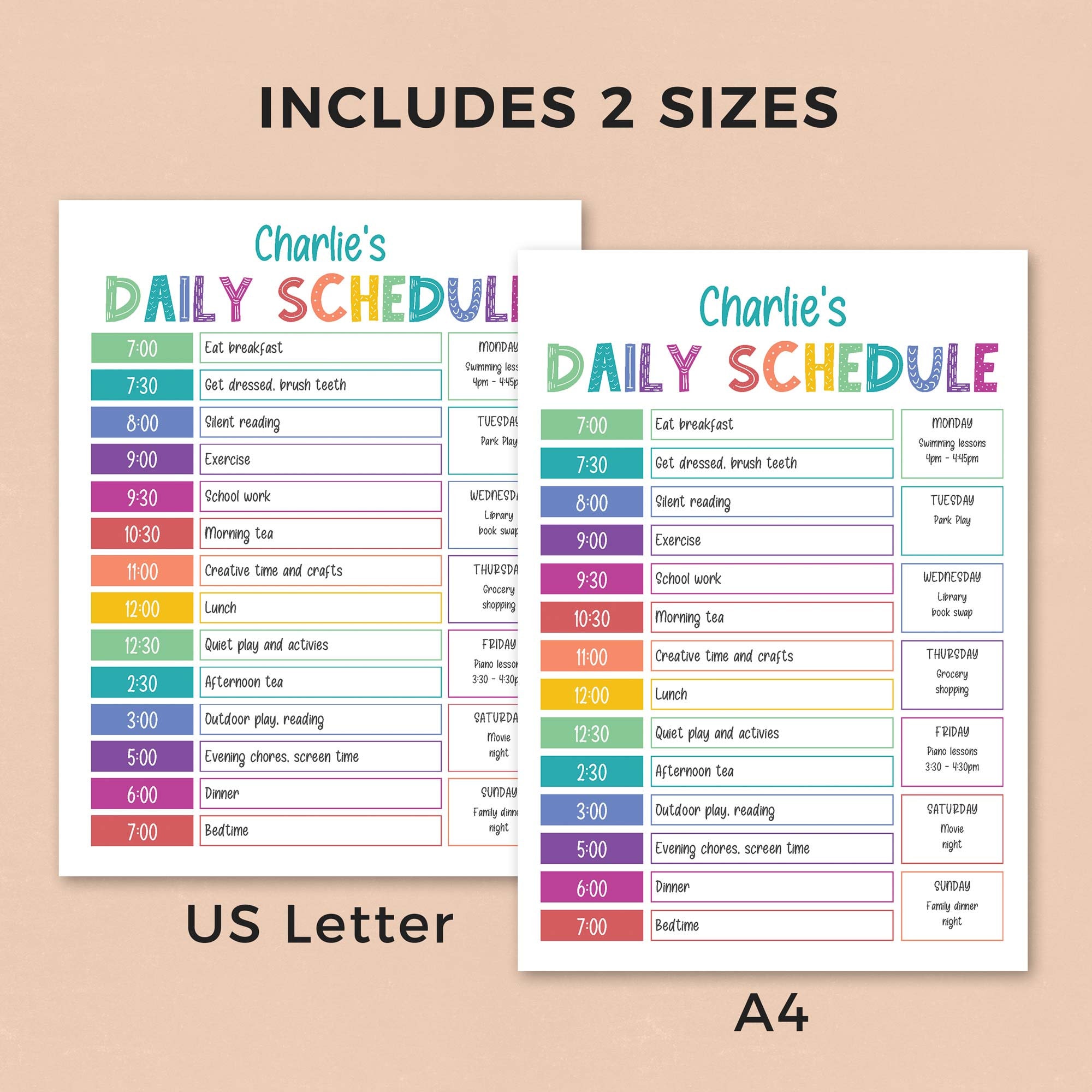 Rainbow Editable Chart Bundle for Kids, Daily Schedule Responsibility ...