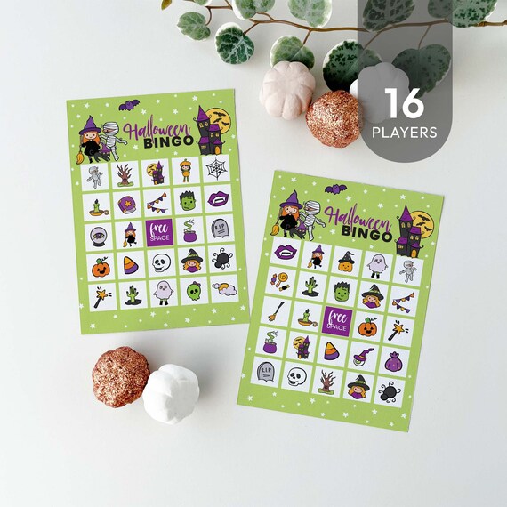 Halloween Bingo Printable Party Game | 16 players, adult, teen + kids ...