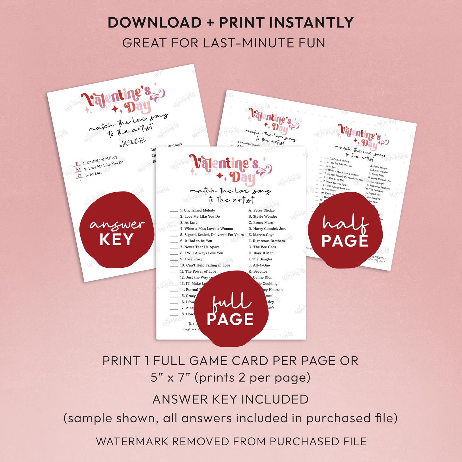 Valentine's Day Printable Game, Match the Love Song Music Activity ...