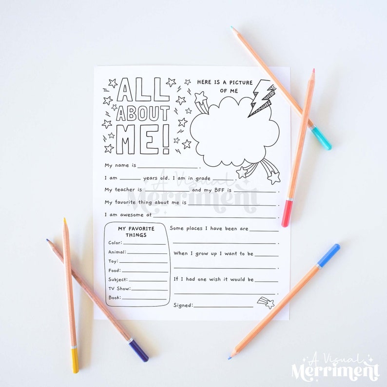 All About Me Printable Worksheet Back to School Writing Prompt for Kids ...