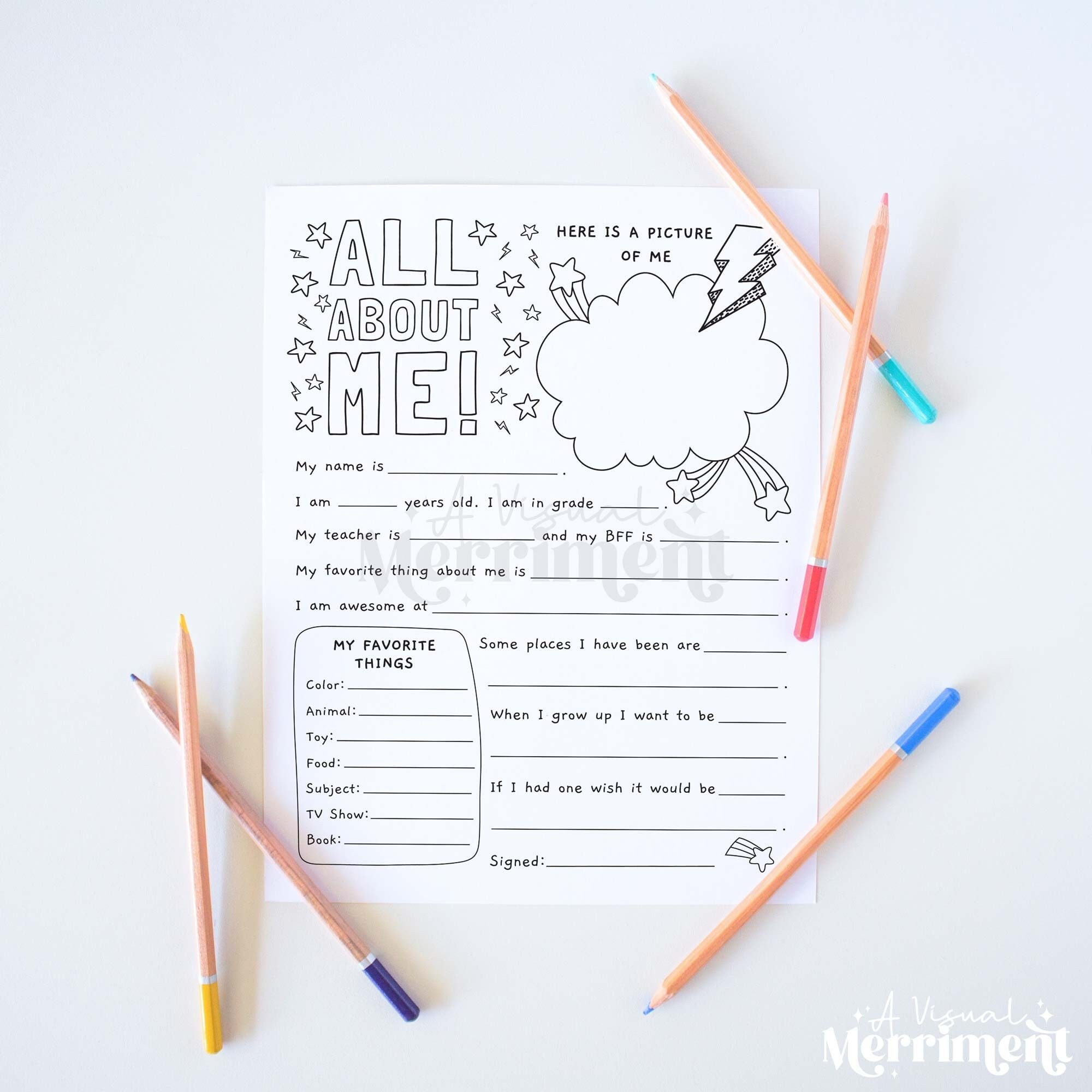All About Me Printable Worksheet Back to School Writing Prompt for Kids ...