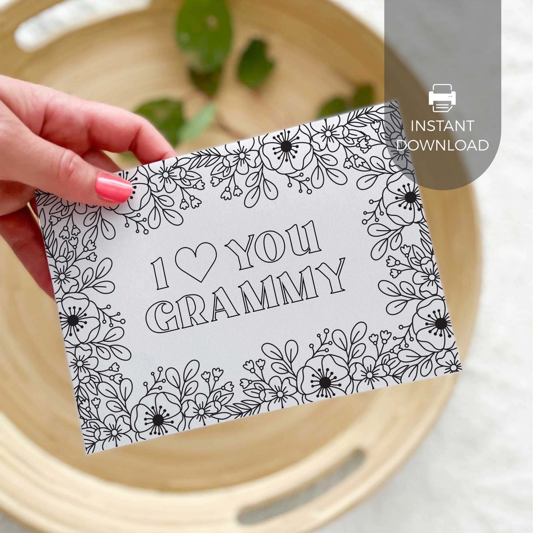 Love You Grammy Printable Coloring Card | Flower Mother's Day Gift for ...