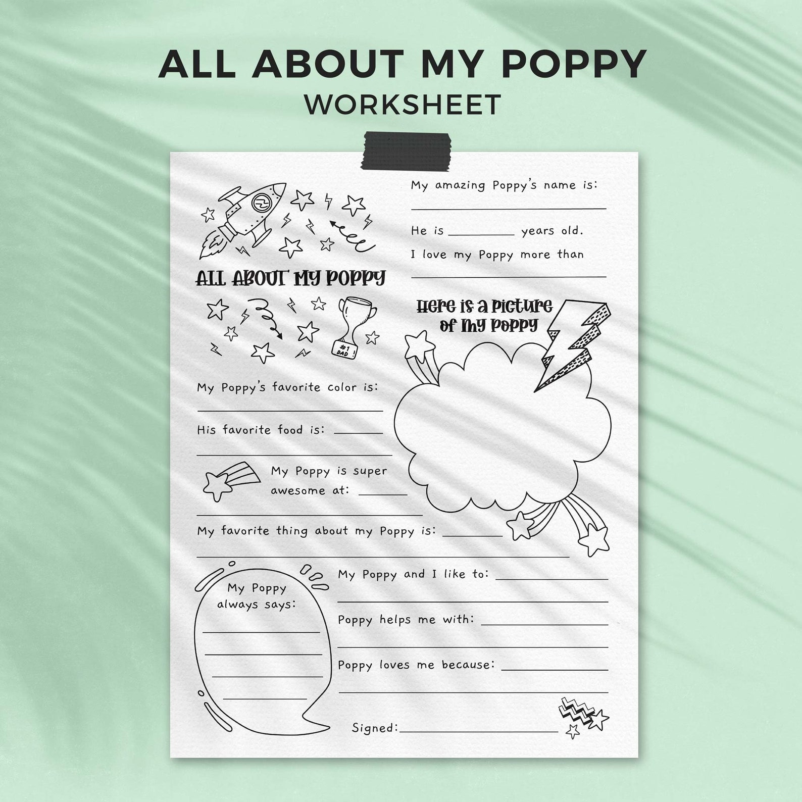 All About Poppy Father's Day Printable Gift Questionnaire Fill in the ...
