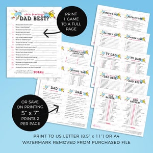 Printable Fathers Day Games Bundle X8: Kids, Teen, Adult and Family Fun ...