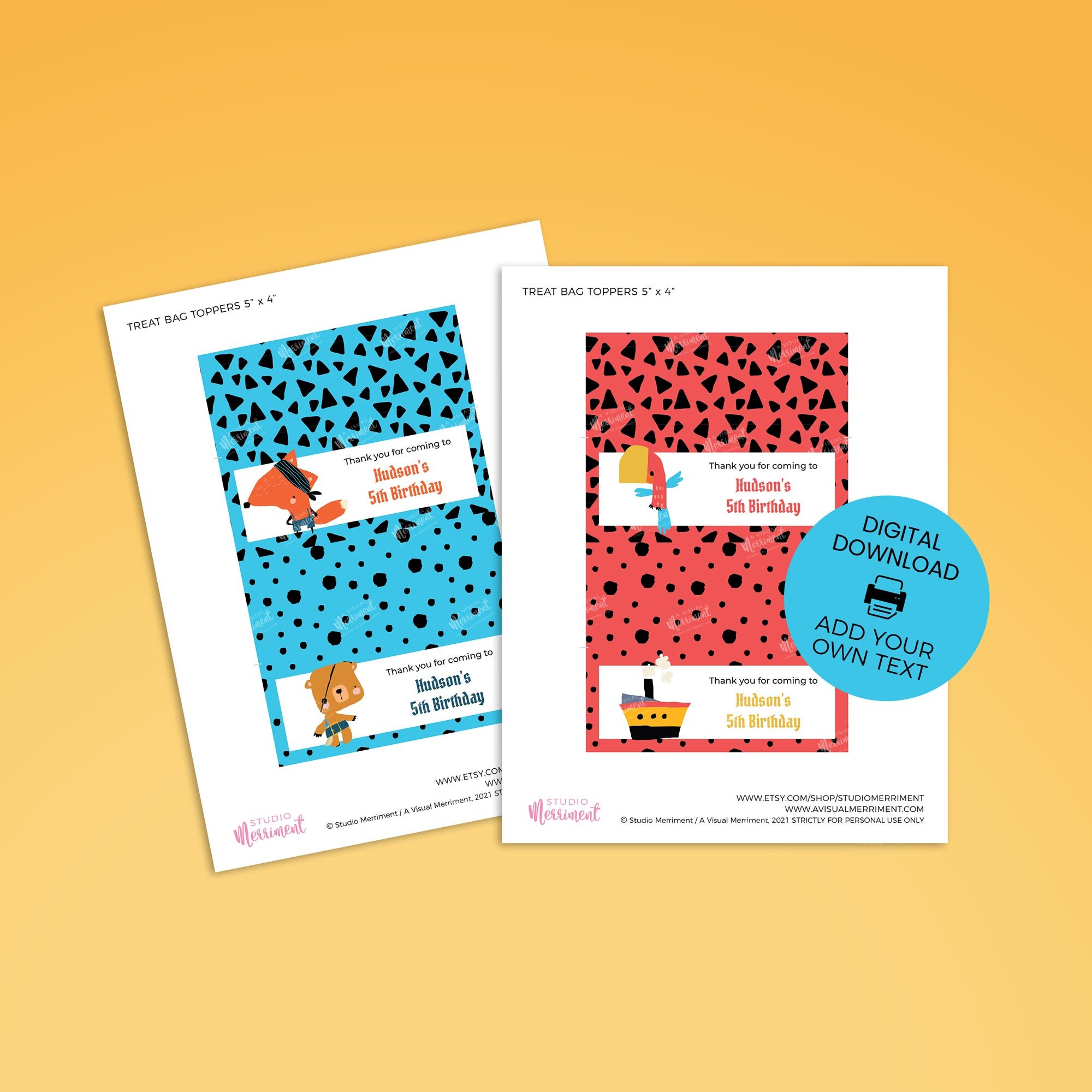 Pirate Treat Bag Toppers Editable Cards Pirate Birthday - Etsy