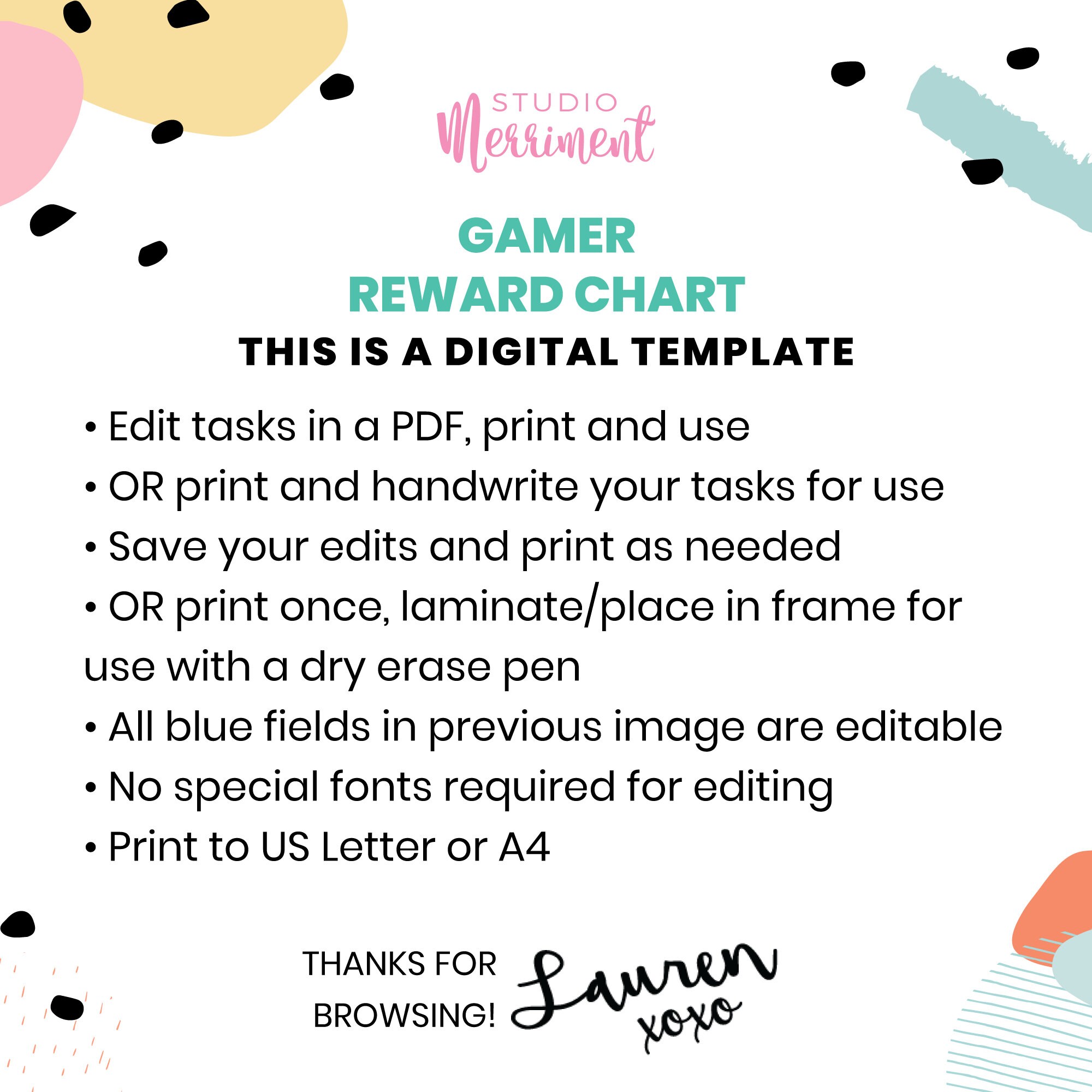 Gamer Reward Chart for Kids Editable Printable Video Game - Etsy