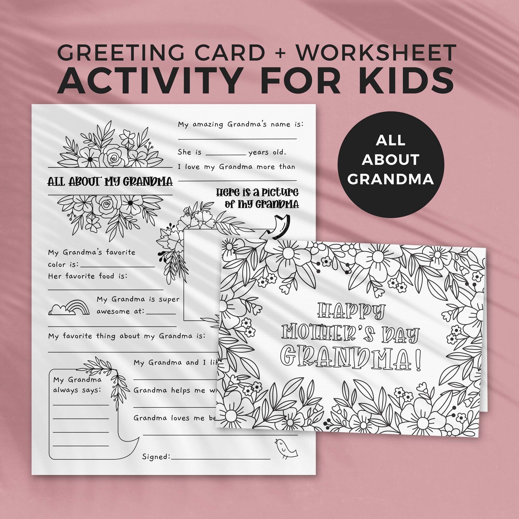 Printable Coloring Grandmother Card + All About Grandma Bundle | Happy ...