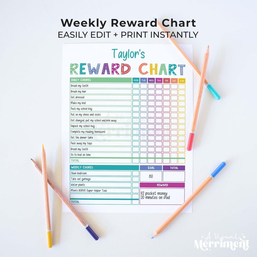 Rainbow Reward Chart for Kids, Editable Printable | Daily + Weekly ...