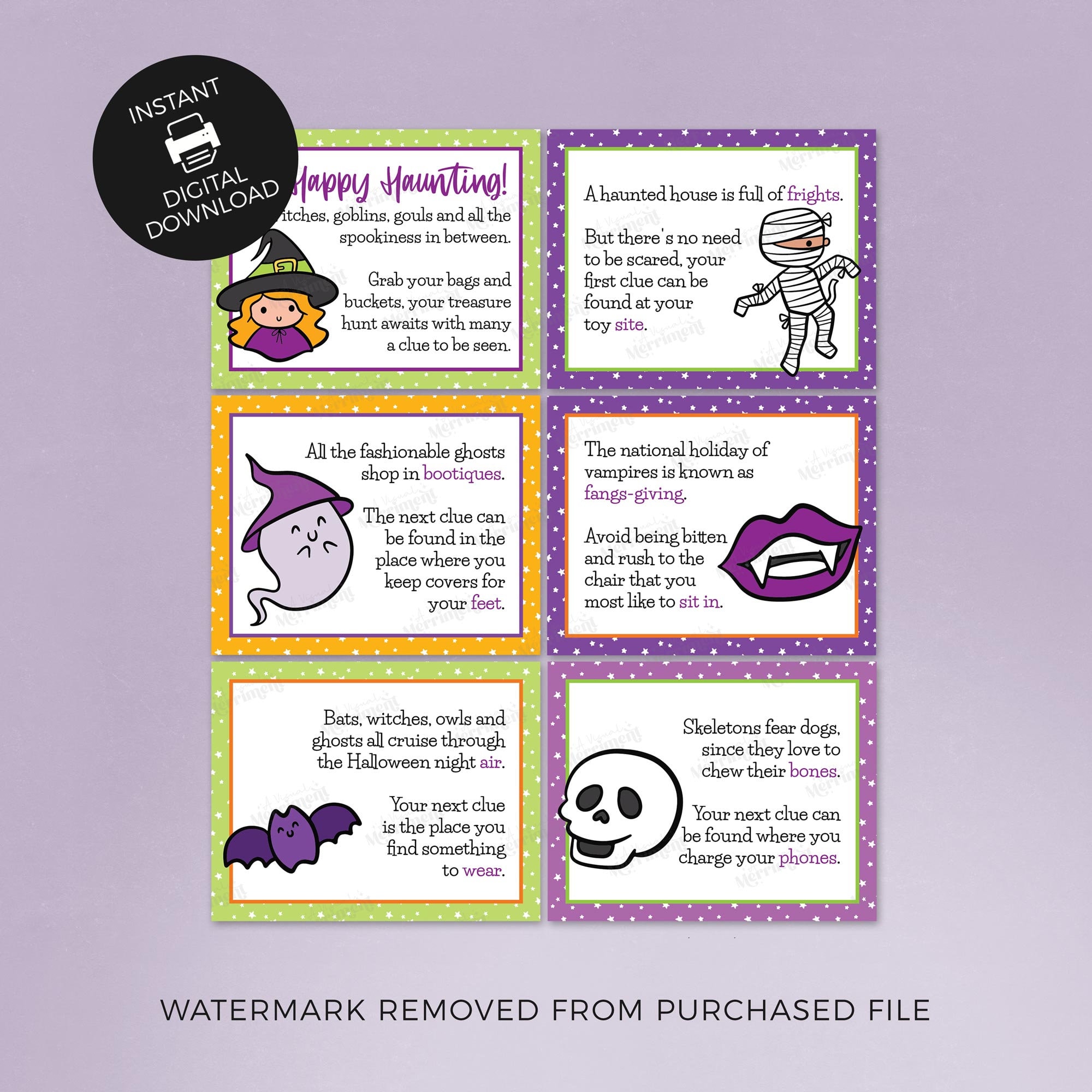 Indoor Halloween Scavenger Hunt Game for Kids, Printable Clue Cards ...