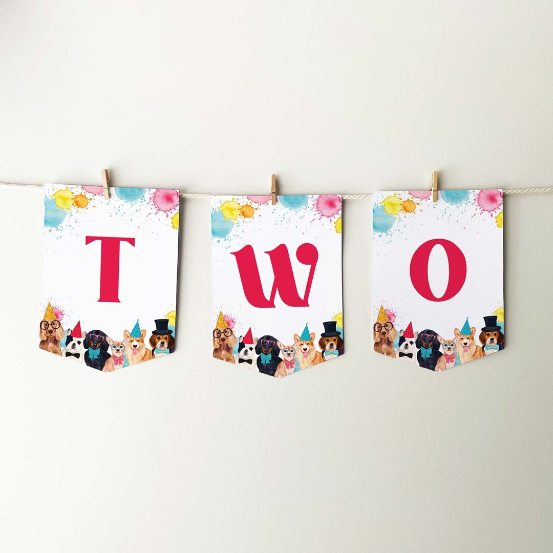 Dog Party Second Birthday High Chair Banner | Red "two" Printable Sign ...